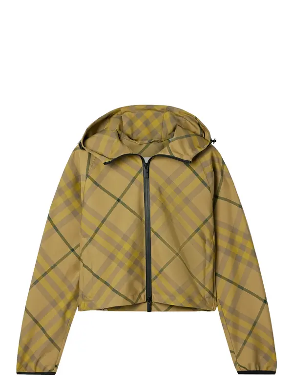 Burberry Cropped Hooded Checked Twill Jacket - Yellow