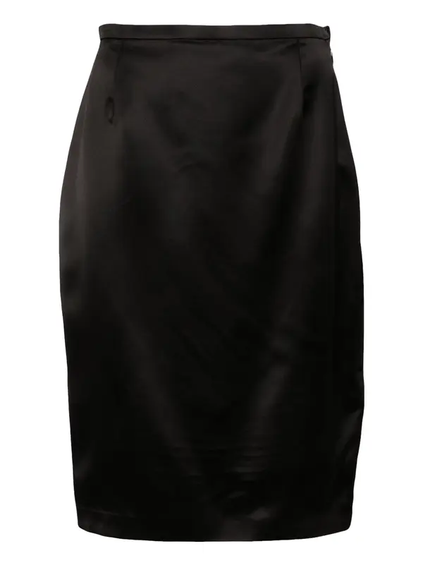 Saint Laurent Satin Pencil Midi Skirt - Black
