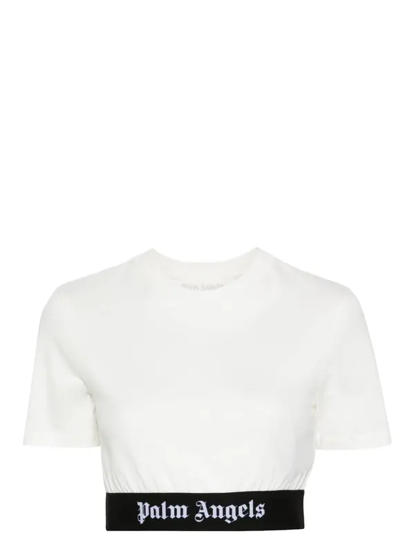 Palm Angels Logo-jacquard Cropped T-shirt - White