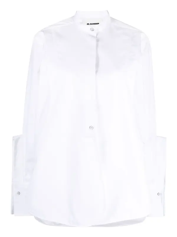 JIL SANDER Band-collar Panelled Cotton Shirt - White