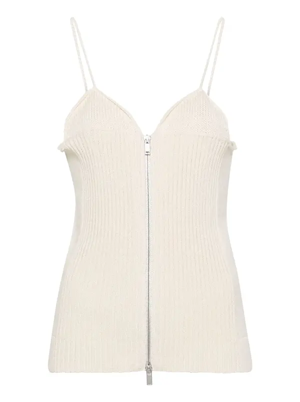 JIL SANDER V-neck Ribbed Top - Neutrals