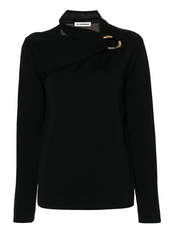 JIL SANDER Scarf Detailed Knit Top - Black
