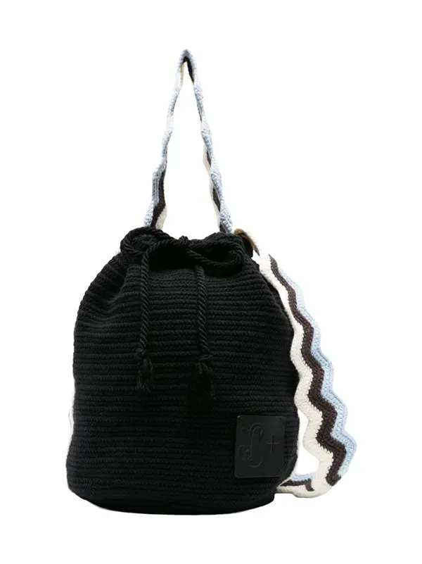JIL SANDER Zigzag-stripe Knitted Bucket Bag - Black