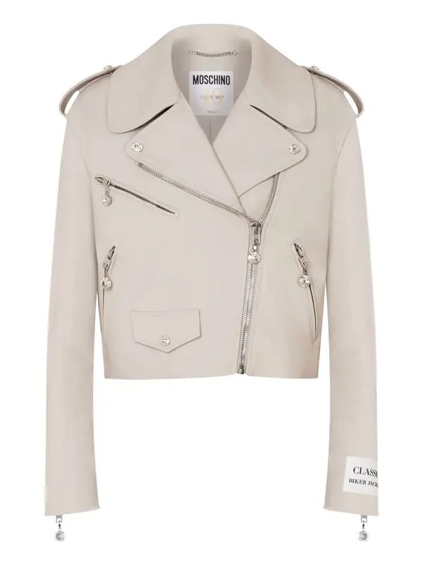 Moschino Leather Biker Jacket - Neutrals
