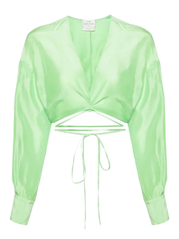 FORTE_FORTE Cropped Silk Blouse - Green