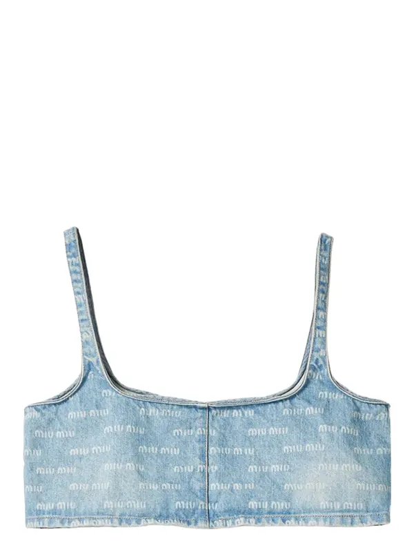 Miu Miu Logo Denim Crop Top - Blue