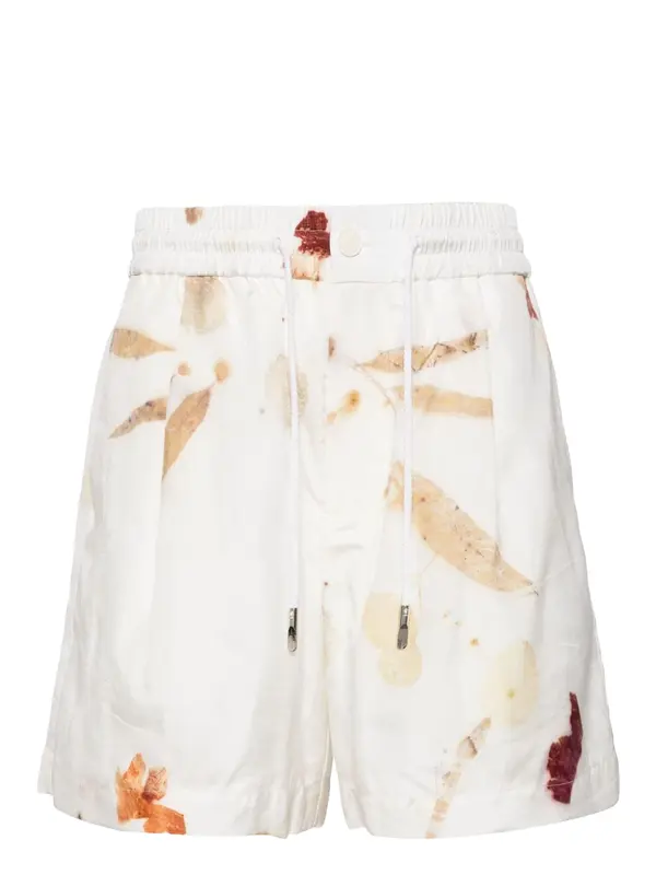 FENG CHEN WANG Abstract-print Drawstring Shorts - White