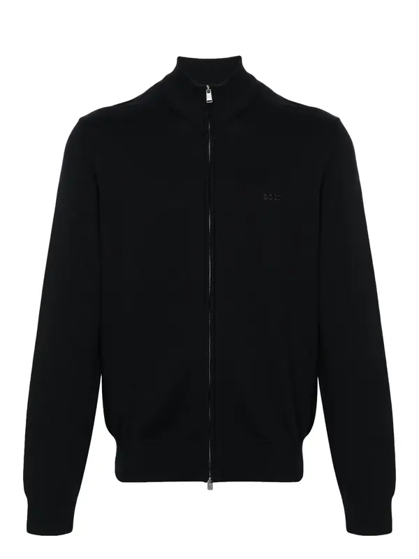 BOSS High-neck Cotton Cardigan - Black