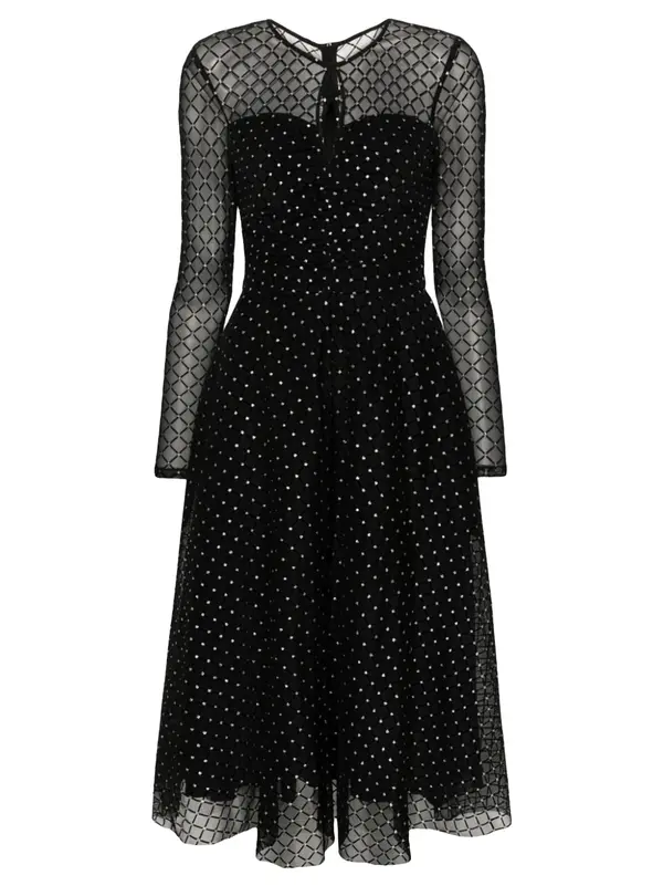 NISSA Glitter-dots Flared Midi Dress - Black
