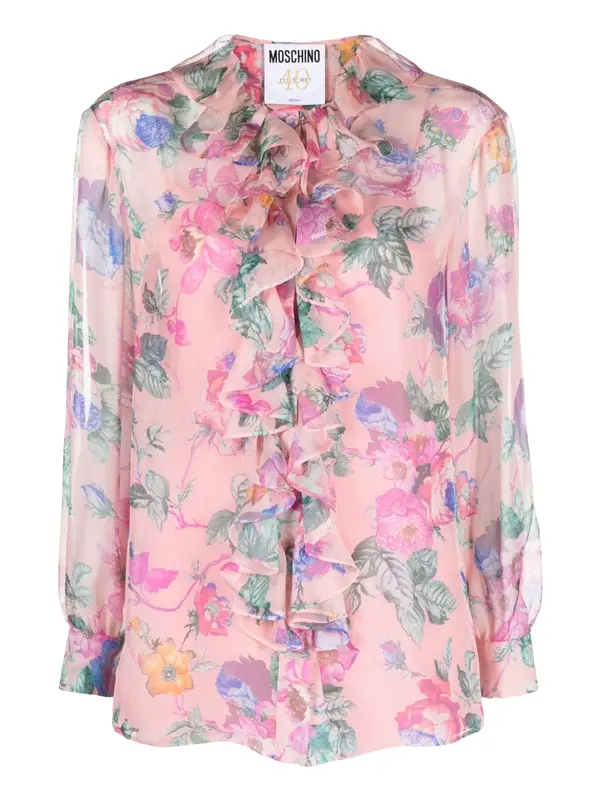 Moschino Floral-print Ruffled Blouse - Pink