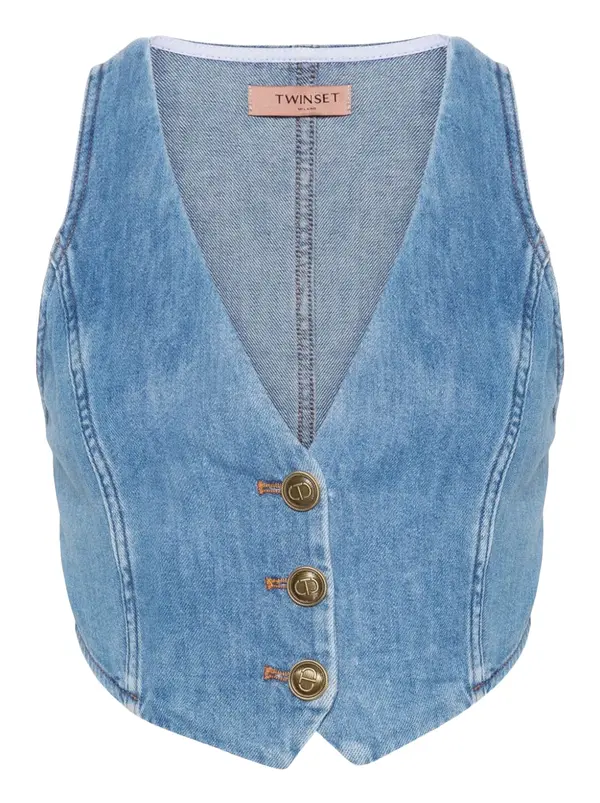 TWINSET Button-up Denim Waistcoat - Blue