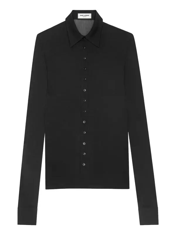 Saint Laurent Spread-collar Long-sleeve Shirt - Black