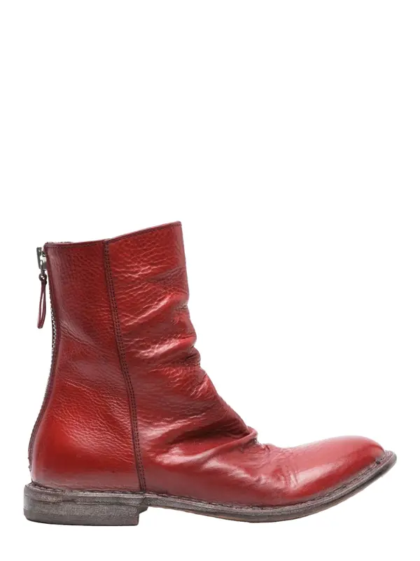 Moma Distressed Leather Ankle Boots - Red