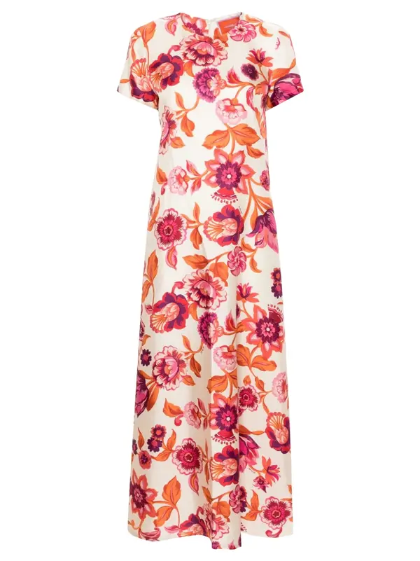 La DoubleJ Floral-print Silk Swing Dress - Neutrals