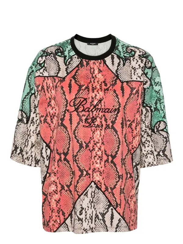 Balmain Python Print Organic Cotton T-shirt - Red