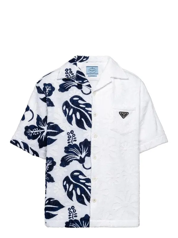 Prada Double Match Short-sleeved Heavy Cotton Shirt - White/bright Blue