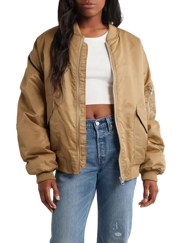 Topshop Bomber Jacket - Camel Multi
