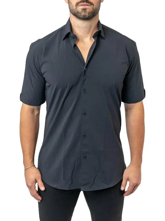 MACEOO Galileo Stretchcore Short Sleeve Performance Button-up Shirt - Black