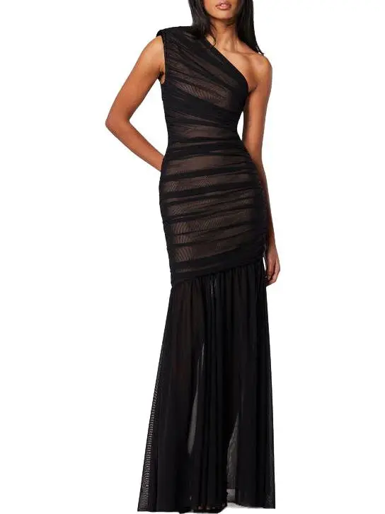 ELLIATT Vienna Ruched One-shoulder Gown - Black