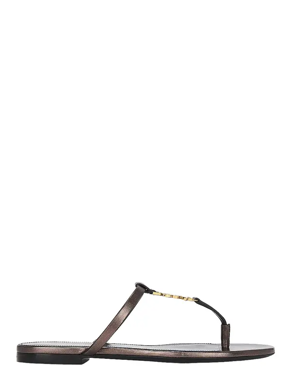 Saint Laurent Cassandra Flat Slide - Metal Brown
