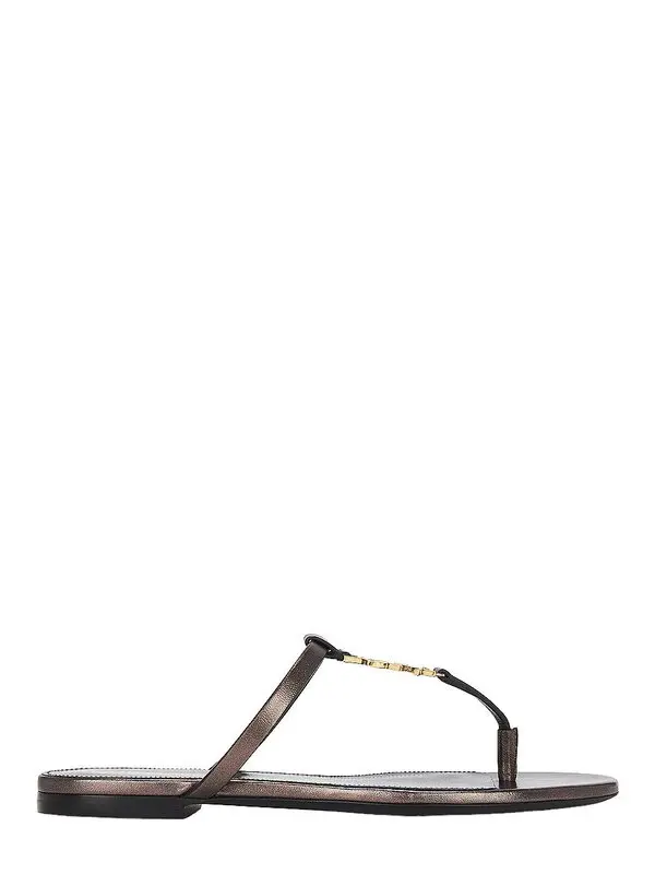 Saint Laurent Cassandra Flat Slide - Metal Brown