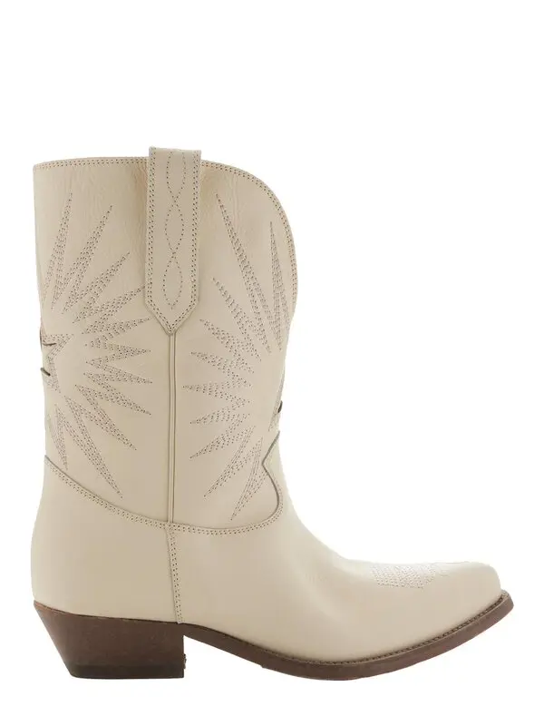 GOLDEN GOOSE Wish Star Embroidered Leather Western Boots - White