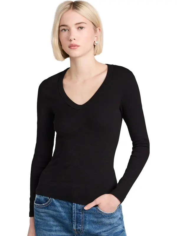 Enza Costa Textured Ribbed Top - Black