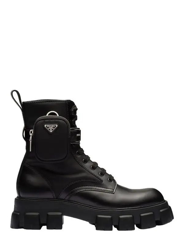 Prada Monolith Brushed Leather And Re-nylon Boots With Pouch - Black