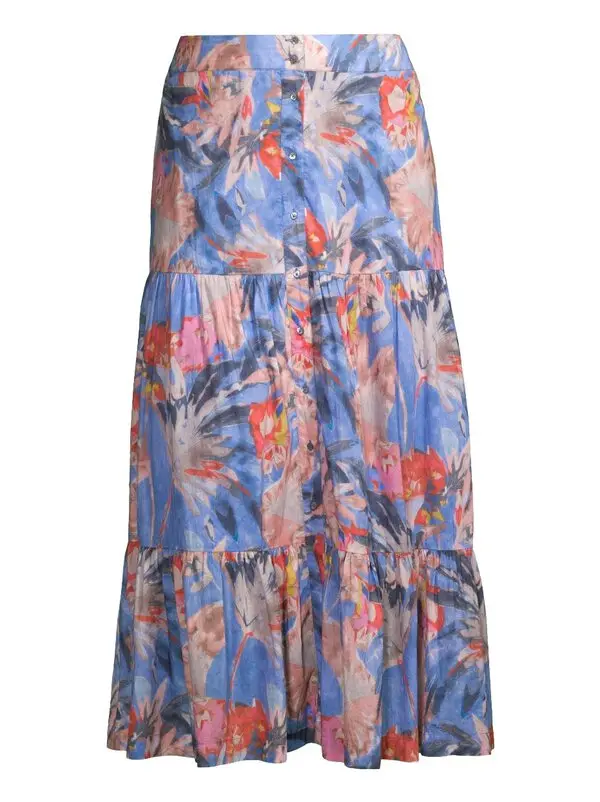 NIC+ZOE Dreamscape Printed Tiered Cotton Maxi Skirt - Multi