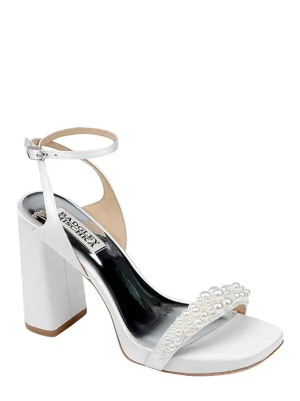 Badgley Mischka Calida Adorned High Heel Platform Sandals - White Satin