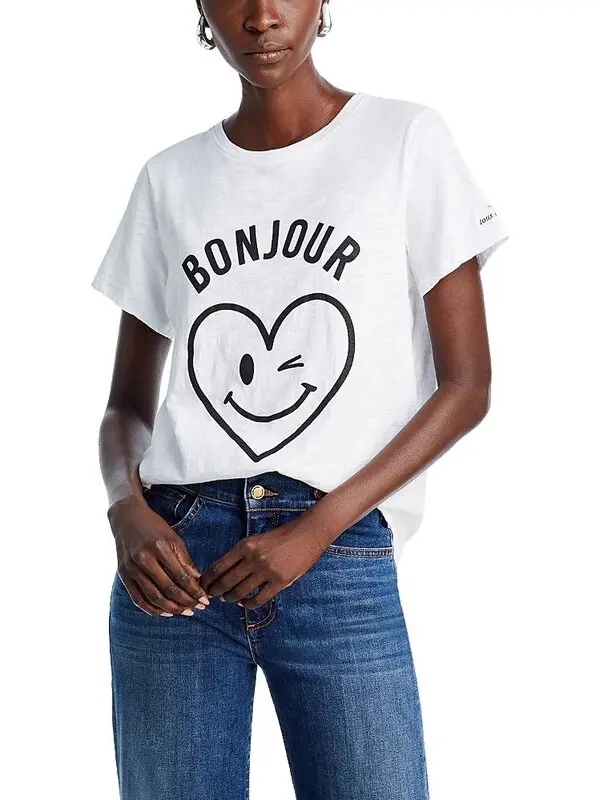 Cinq À Sept Cotton Bonjour Heart Tee - White/black