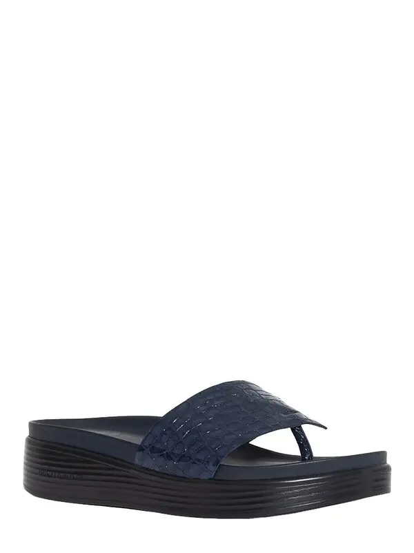 DONALD PLINER Leather Demi Wedge Thong Sandals - Navy