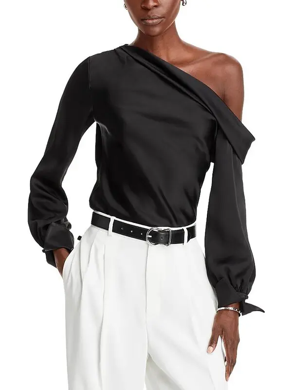 Simkhai Alice Draped One Shoulder Top - Black