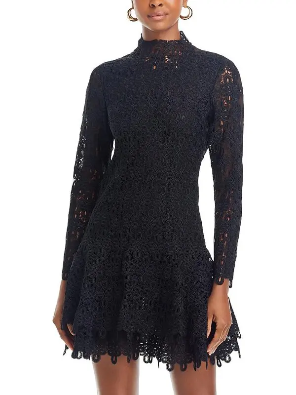 Simkhai Joy Lace Mock Neck Mini Dress - Black