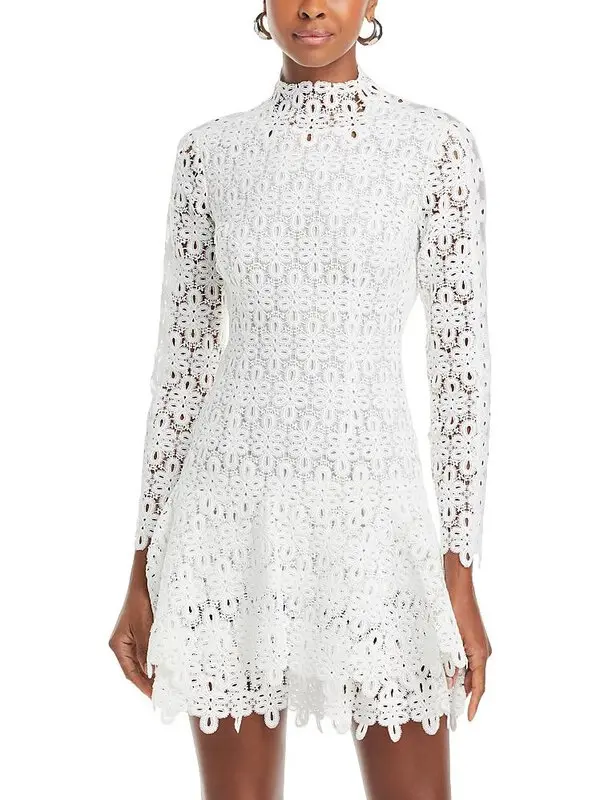 Simkhai Joy Lace Mock Neck Mini Dress - White