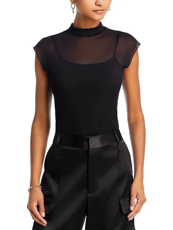 Aqua Mesh Mock Neck Top - Black