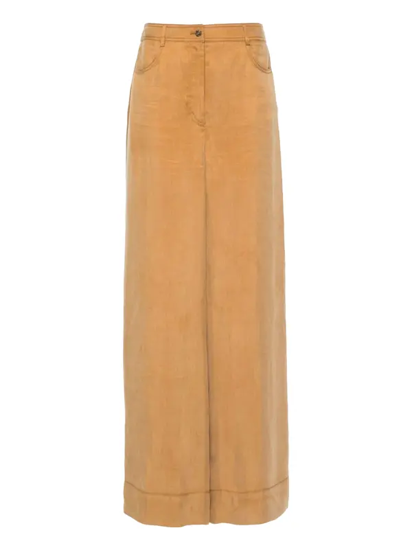 Alberta Ferretti Twill Wide Leg Trousers - Brown