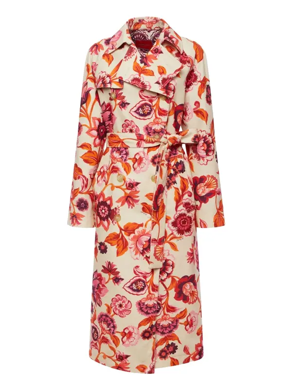 La DoubleJ Floral-print Cotton Trench Coat - Neutrals