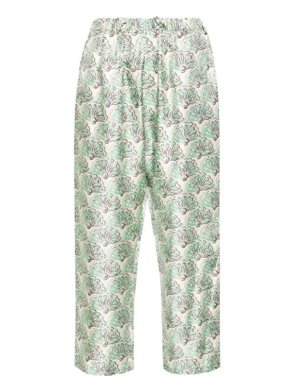 La DoubleJ Fans-print Silk Trousers - Green