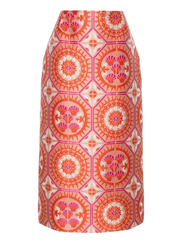 La DoubleJ Patterned Jacquard Midi Pencil Skirt - Neutrals