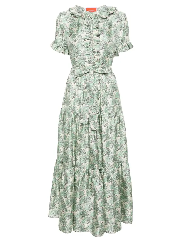 La DoubleJ Fan-print Maxi Dress - Green