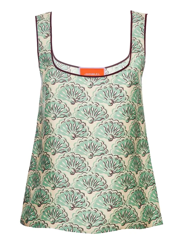 La DoubleJ Twirl Graphic-print Silk Top - Green
