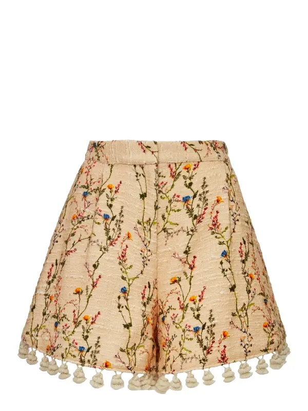 La DoubleJ Playa Floral-embroidered Shorts - Neutrals