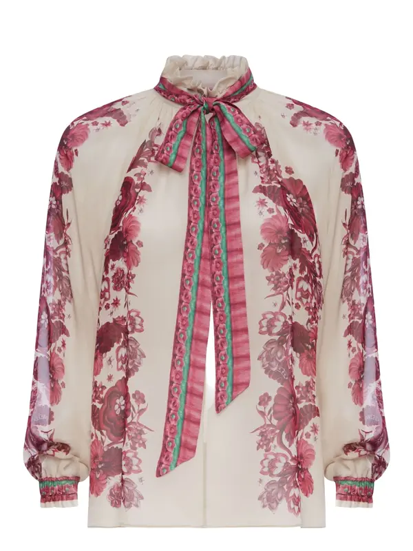La DoubleJ Cerere Floral-print Silk Blouse - Neutrals