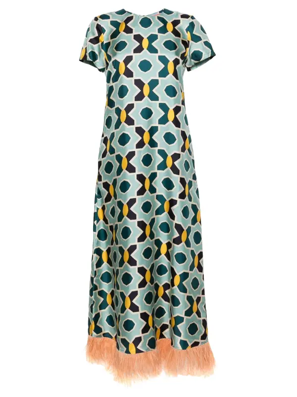 La DoubleJ Geometric-print Silk Dress - Blue