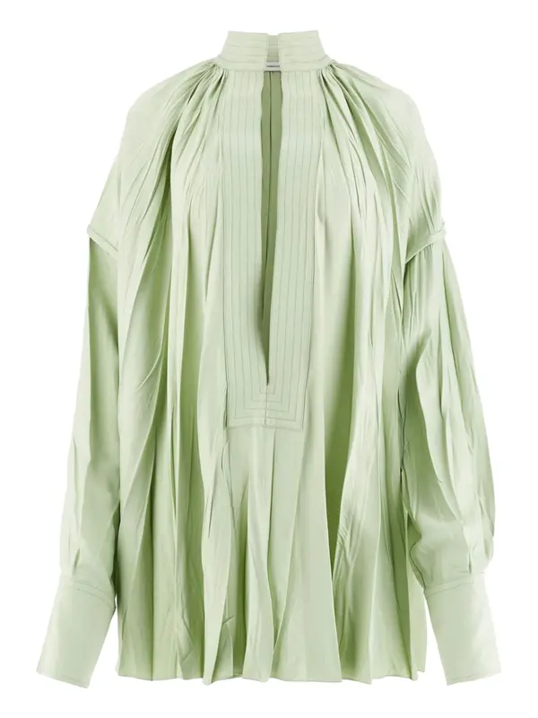 FERRAGAMO Split-neck Pleated Kaftan - Green