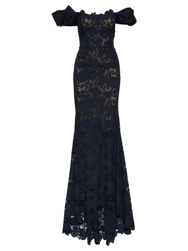 Oscar De La Renta Mixed Botanical Guipure-lace Maxi Dress - Black