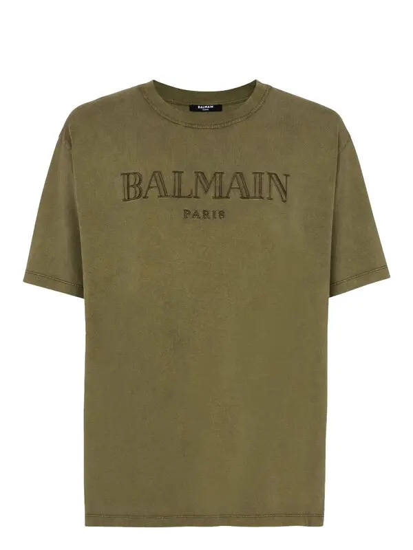 Balmain Logo-embroidered Cotton T-shirt - Green