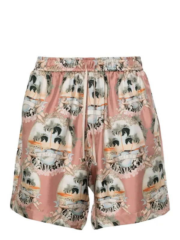 Amiri Graphic-print Silk Shorts - Pink