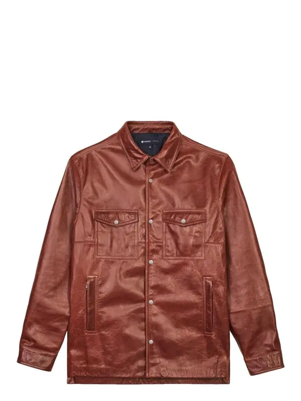 PURPLE BRAND Press-stud Leather Shirt Jacket - Brown